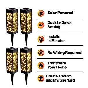 BRIGHTOLOGY Flamebrite Outdoor Pathway Solar Lights (4 Lights), Garden & Landscape Light l Flickering Glow, Wire-Free, Auto On/Off, Dusk to Dawn Technology