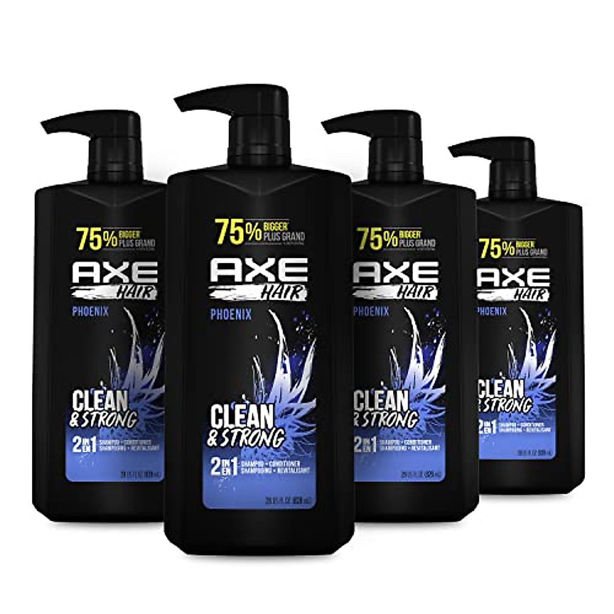 AXE Wash and Care for Clean and Strong Hair Phoenix 2-in-1 Shampoo and Conditioner Crushed Mint and Rosemary 100 percent Recycled Bottle 28 oz 4 Pack