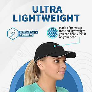 TrailHeads Women's Race Day Performance Running Cap, Lightweight & Quick Drying Mesh Sports Hat with Reflective Trim - Black