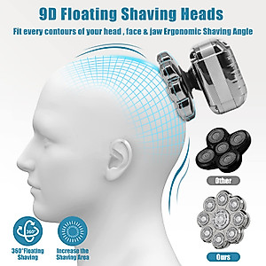 aboutool 9D Head Shavers for Bald Men, 5-in-1 Men Grooming Kit,Anti-Pinch Electric Razor for Men, IPX7 Waterproof Rotary Shaver and Rechargeable Electric Shavers for Men, LED Display, 0.0353 Ounce