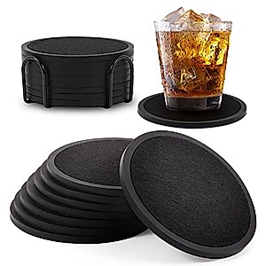 FITTDYHE 8 Pack Coasters for Drinks Absorbent with Holder, Silicone Coasters with Soft Felt Insert for Tabletop Protection, Felt Coasters Absorbent Coasters Suitable for All Kinds of Cups, 4.3 Inches.