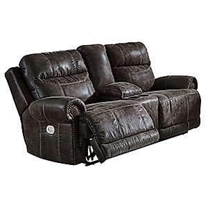 Signature Design by Ashley Grearview Power Reclining Loveseat with Console & Adjustable Headrest, Dark Gray