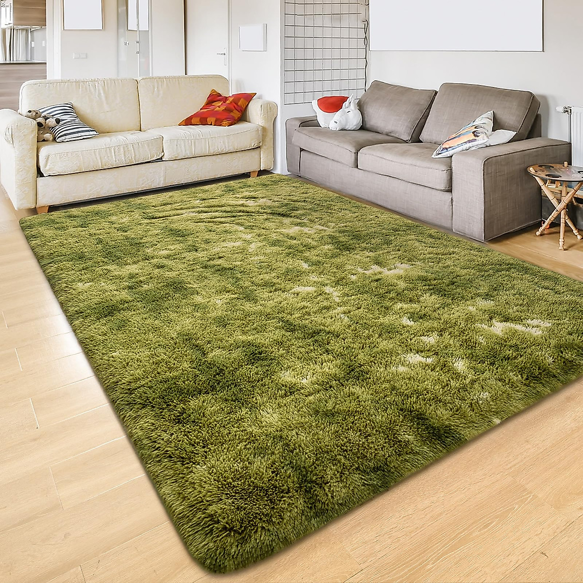 Maxsoft M Fluffy Shag Bedroom Rug, 5x8 Feet Tie-dye Green Area Rugs for Living Room Nursery Bedside, Fuzzy Plush Dorm Rug for Girls Kids, Furry Carpet for Indoor Modern Soft Home Decor