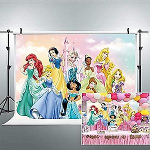 Princess Birthday Backdrop, Pink Princess Party Decorations Banner, Princess Themed Photography Background, Studio Booth Props, Pink Party Supplies for Girls Baby Shower Party Decor