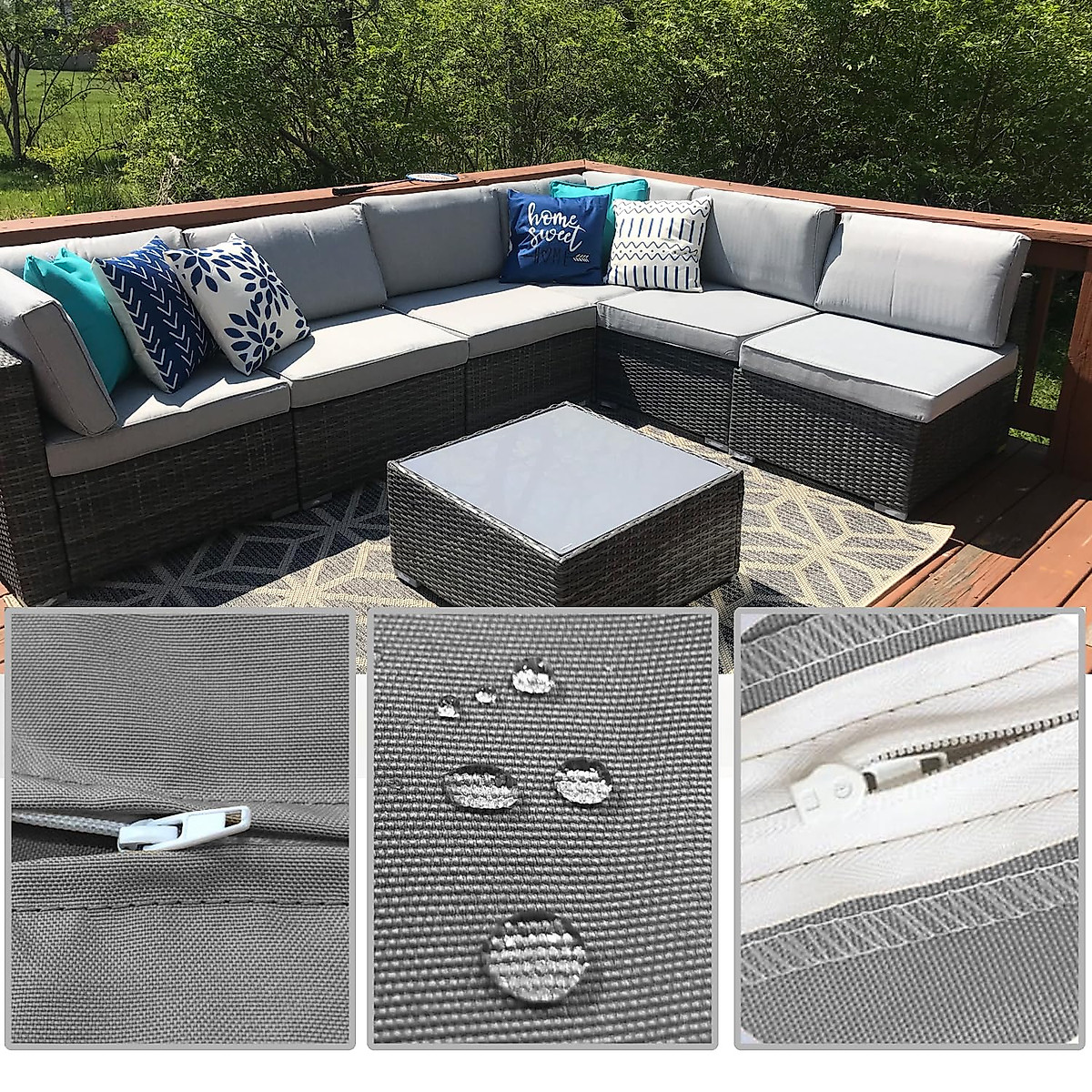 TECOSARA Outdoor Cushion Covers Replacement 14 Pcs Patio Cushion Covers fit for 7Pieces 6-Seater Wicker Rattan Sectional Couch Sofa Outdoor Cushion Slipcovers Set Seat and Back Cover Only, Grey