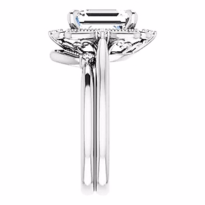 2 CT Emerald Cut VVS1 Colorless Moissanite Engagement Ring Set, Wedding/Bridal Ring Set, Sterling Silver Vintage Antique Anniversary Promise Ring Set Gift for Her (8.5)