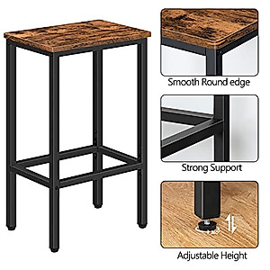ALLOSWELL Bar Stools, Set of 2 Bar Chairs, Kitchen Breakfast Bar Stools with Footrest, 25.8" Dining Stools, Rectangular Industrial Bar Chairs, for Dining Room, Kitchen,Rustic Brown BAHR0101