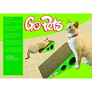 GoPets Premium Cat Scratcher, Wedge Shaped Corrugated Cardboard is Reversible Lasts 2X Longer Includes 1 Pack Catnip, Natural Incline More Ergonomic Than Scratching Post, Cutouts to Hide Toys