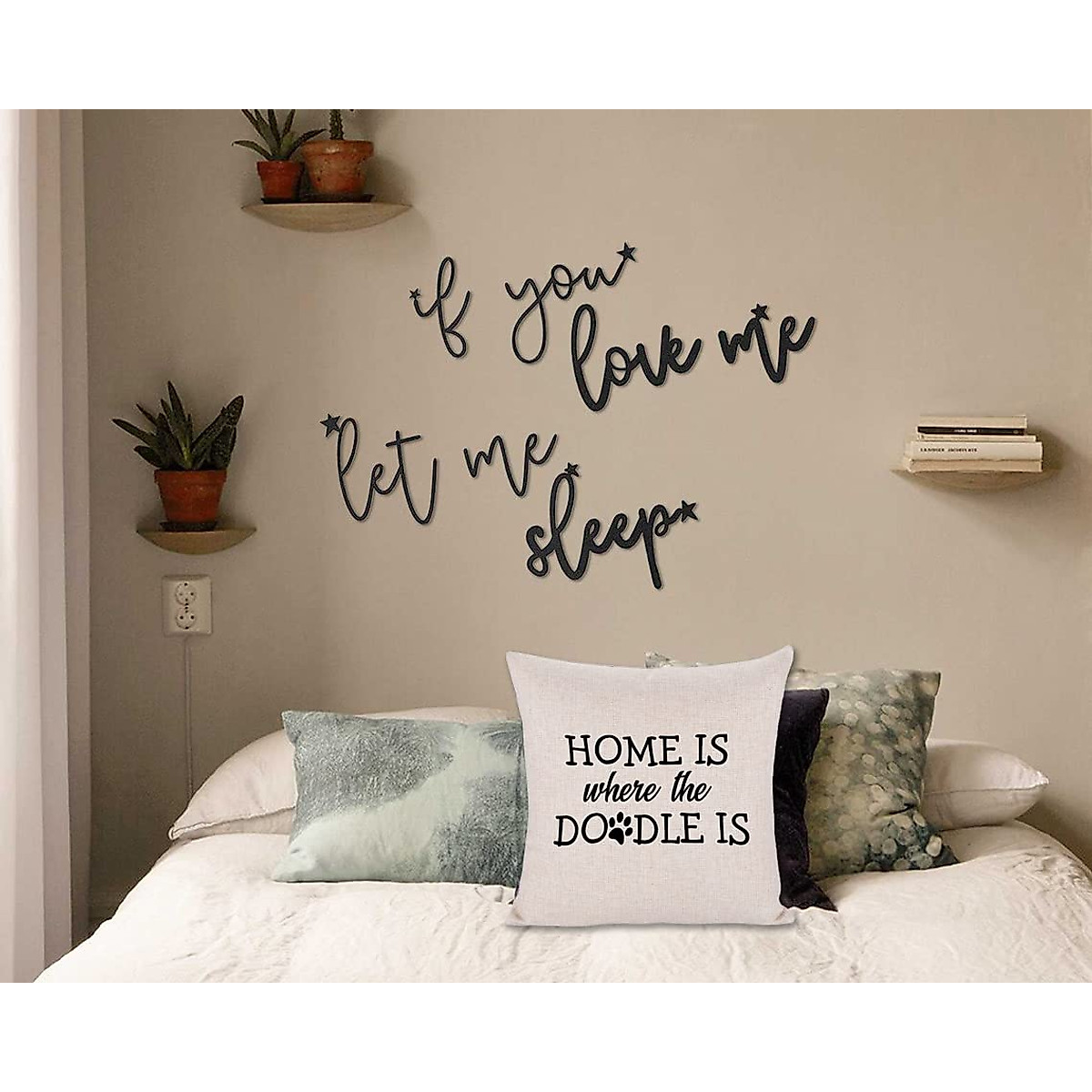 Funny Quote Decorative Throw Pillow Cover Home is Where The Doodle is Paw Decorative Throw Pillow Case Cushion Cover Square Cotton Linen Pillowcase Gifts for Dog Lover Home 18X18 Inches