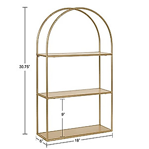 Kate and Laurel Monroe Modern Arched Wall Shelf, 18 x 31, Gold, Decorative 3 Tier Floating Wall Shelves with Glamorous Finish and Robust Storage Capacity