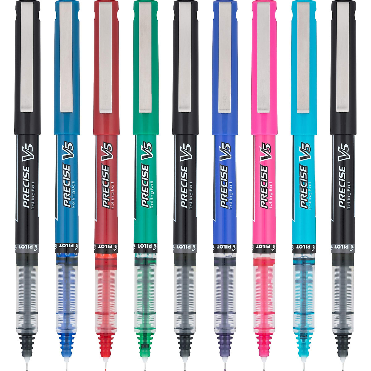 PILOT Precise V5 Stick Liquid Ink Rolling Ball Stick Pens, Extra Fine Point (0.5mm) Assorted Ink Colors, 9-Pack (26024)