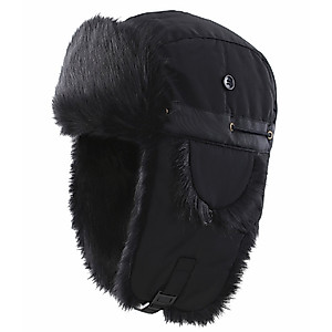 Connectyle Unisex Faux Fur Lined Trooper Trapper Hats with Ear Flaps, 55 60cm, Black