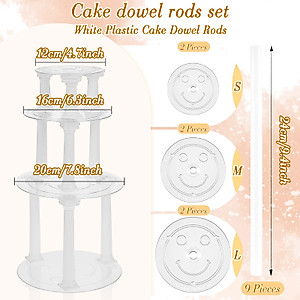 27 Pcs Cake Tier Stacking Kit Including 12 Pcs 3 Size Roman Column Cake Tiered Stands Cake Pillars 6 Pcs 12/16/20cm Cake Boards Cake Separator Plates and 9 Pcs Cake Dowel Rods for Wedding Cakes