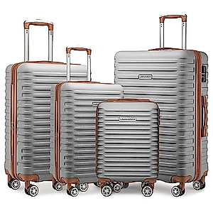 LARVENDER Luggage Sets 4 Piece, Expandable(Only 24"&28") ABS Suitcase with 360° Spinner Wheels, Durable Luggage Sets Clearance Carry On Luggage Suitcase Set For Women Men, Grey
