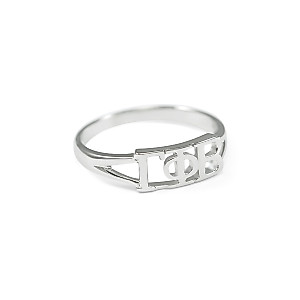 The Collegiate Standard Sterling Silver Gamma Phi Beta ring with cut-out letters size 9
