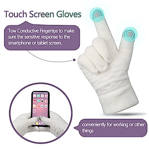 Women Beanie Hat Gloves and Scarf Set Winter Warm Knit Cap Thick Fleece Lined Neck Warmer White Snow Ski Cold Weather, Gorras Gorros Guantes Bufandas de Invierno para Mujer, Gift for Mom