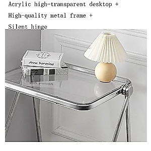 Byjccar Transparent Acrylic Folding Table Portable Small Desk Medieval Bedroom Computer Desk Sofa Side Table (Table, Transparent Desktop)
