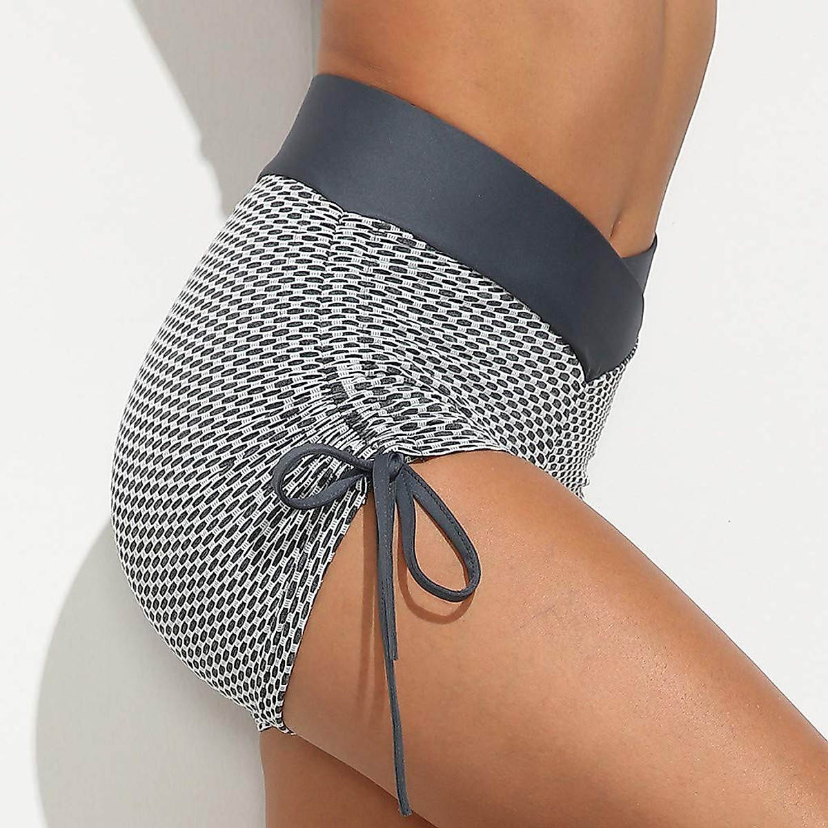 Bblulu Womens Butt Lifting Yoga Shorts with Side Drawstring High Waisted Hot Pants Gym Running Textured Tights Biker Shorts