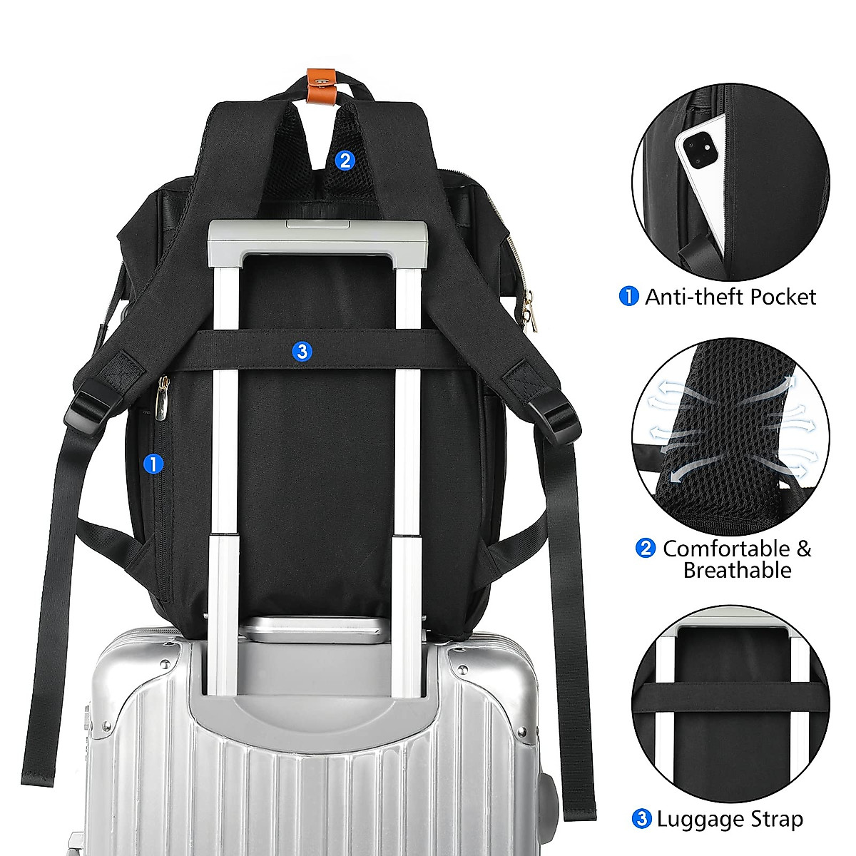 MOMUVO Travel Backpack for Women Laptop Backpack 15.6 Inch,School College Bookbag Work Bag with USB Charging Port,Casual Daypack Teacher Backpack Pink Grey