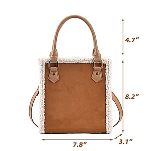 Mudono Handbags for Women Small Suede Tote Bag Square Crossbody Shoulder Purse with Faux Shearling Trim and Detachable Strap