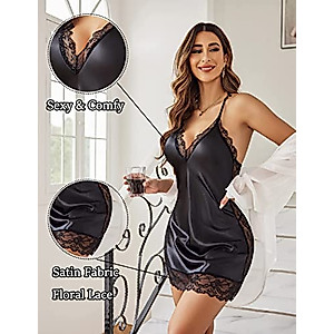Avidlove Women's Slips Lingerie Nightgown Satin Lace Chemise Sexy Sleepwear S-4XL (Medium, Black)
