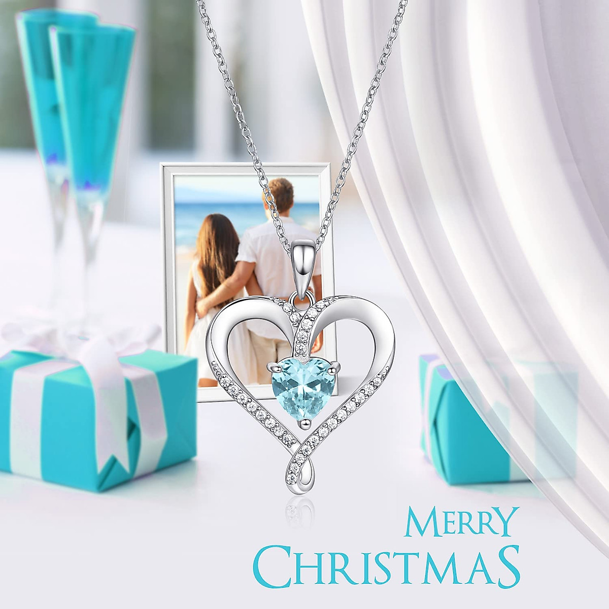 ESSIE ODILA Necklaces for Women Sterling Silver Birthstone Necklace for Women Heart Pendant Necklaces Birthday Anniversary Christmas Gifts Jewelry for Women Mom Wife