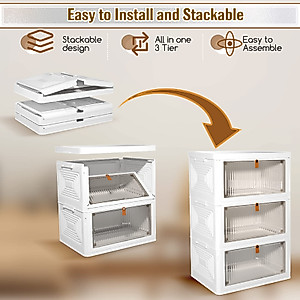 CTSNSLH 33Qt Plastic Storage Bins Organizer 3-Tier, Skactable Storage Bins with Lid & Wheels 【2 Opening Way】 Ideal Closet Organizers and Storage Containers with Lids for Dorm Room Essentials