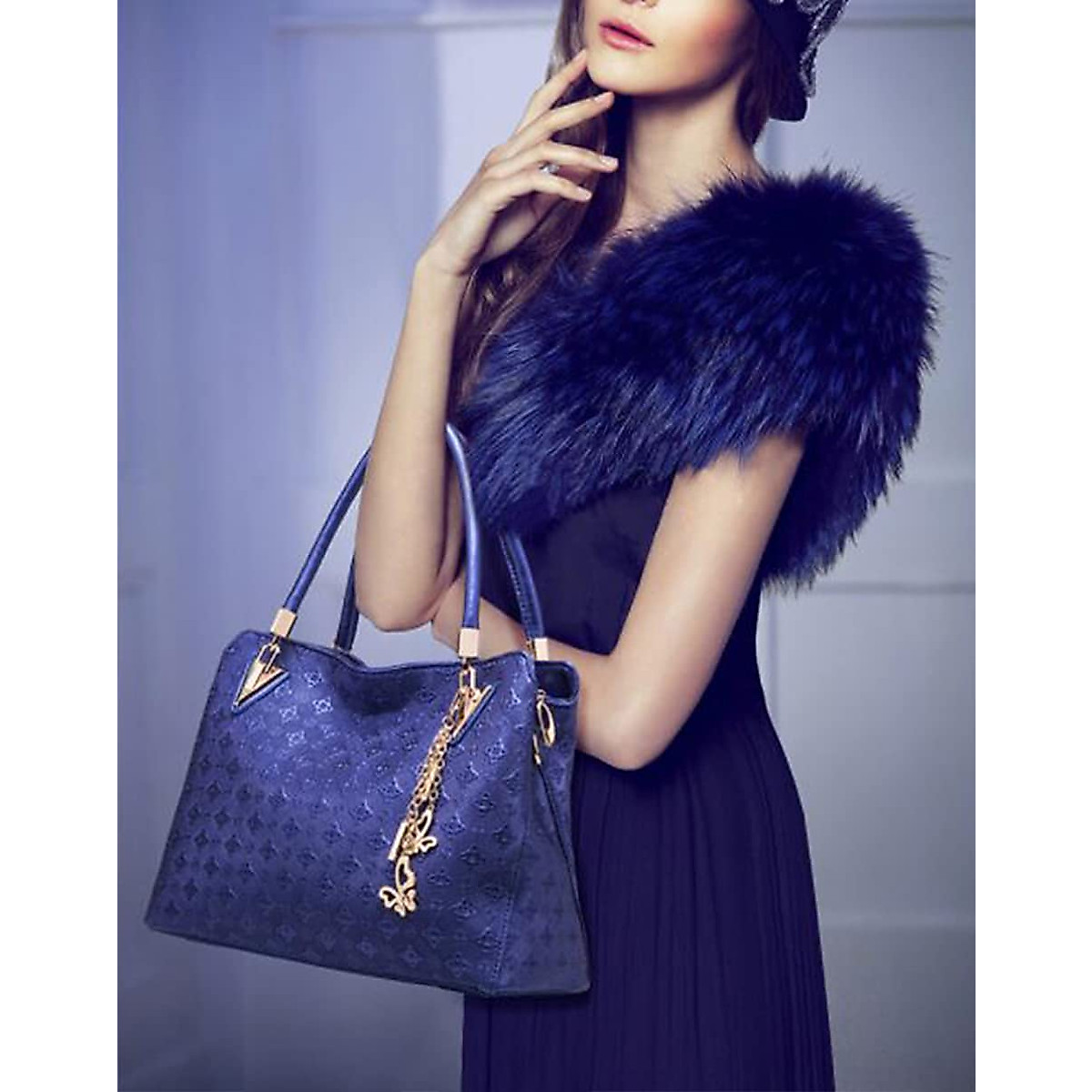 YAQUNICER Women Synthetic PU Leather Tote Satchel Hobo Backpack 4pcs Shoulder Top-Handle Crossbody Handbag-Blue