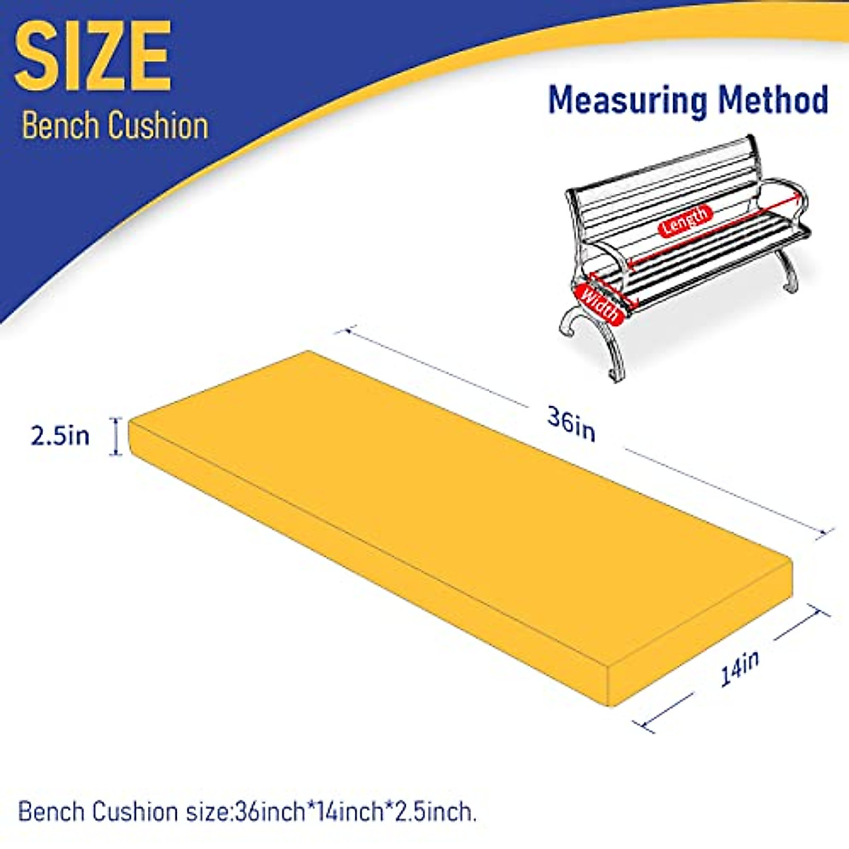 ROFIELTY Bench Cushion 36 inch, Soft Comfortable Bench Cushions for Indoor Furniture, Durable Stain Resistant Outdoor/Indoor Bench Seat Cushion, Window seat Cushions (36x14x2.5, Blue)