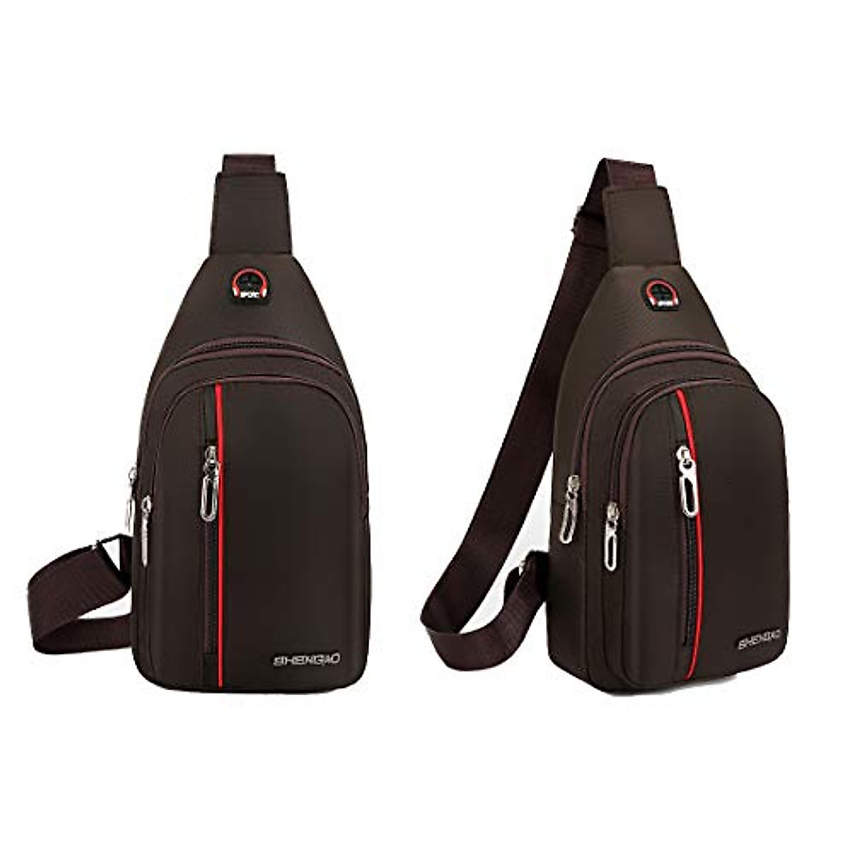 Small Sling Compact Crossbody Bag Chest Shoulder Travel Bag Casual Daypack for Men Women with Earphone Hole Water Resistant (Brown)