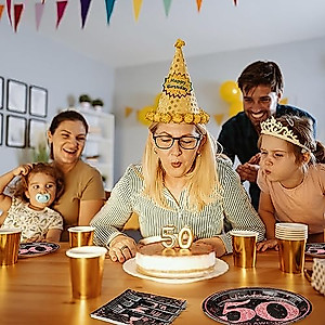 96 Pcs 50th Birthday Party Supplies Party Paper Plates Napkins,Rose Gold Women Party Decorations Favors, 50th Birthday Tableware Set for 24 Guests Women Birthday Supplies