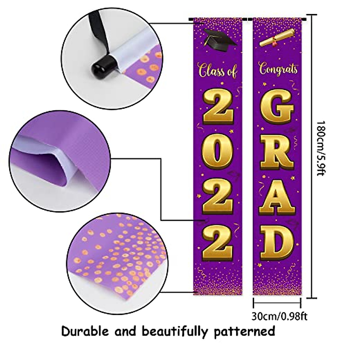 HAMIGAR 6x1ft Class of 2022 Congrats Grad Door Porch Banner Sign - Purple Gold College High School Graduation Decorations Decor Party Supplies