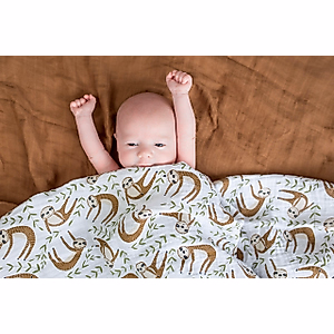 lulujo Baby Swaddle Blanket| Unisex Softest 100% Cotton Muslin Swaddle Blanket| Neutral Receiving Blanket for Girls & Boys | 47in x 47in Sloth