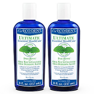 EcoDent Ultimate Sparkling Clean Mint Daily Mouth Rinse, Wound Cleaner, Essential Oils, Baking Soda, Co-Q10, Mouthwash, Fluoride Free Mouthwash (2-pack, 8 Fl Oz Ea)