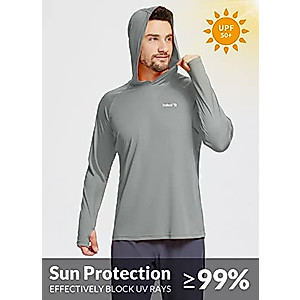 BALEAF Mens Swimwear Sun Protection Hoodie Shirt UPF 50+ Long Sleeve UV SPF T-Shirts Rash Guard Fishing Swimming Lightweight, Large, Style 1-Gray