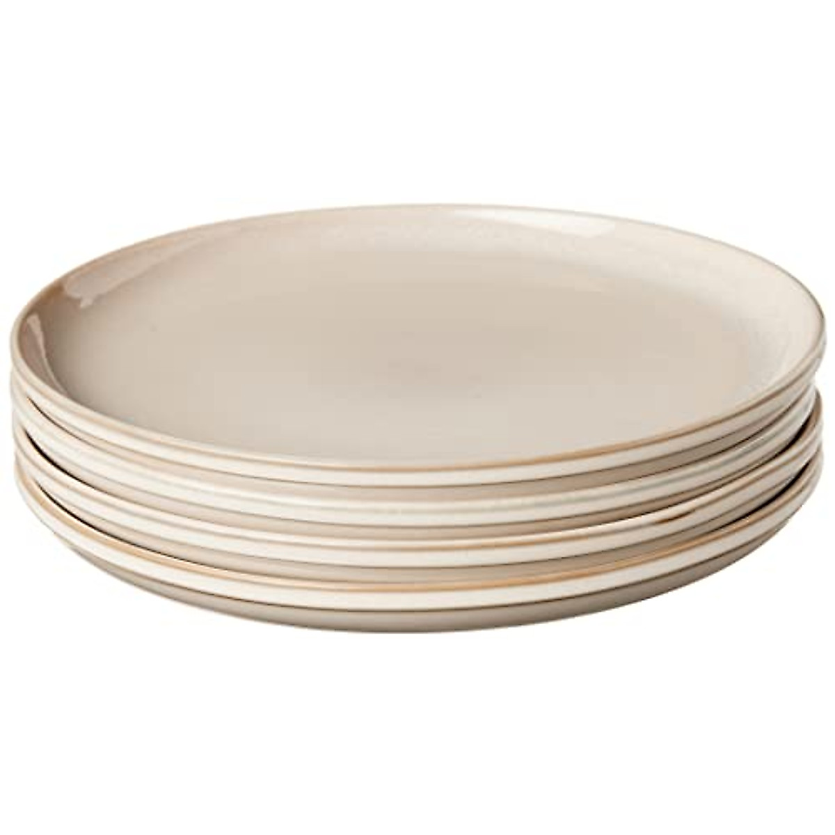Corelle Stoneware 4-Piece Ceramic 10.5" Dinnerware Plate Set, High Edge Raised Rim Flat Dishes, Modern Rustic Handcrafted Artisanal Double Bead Glaze, Oatmeal