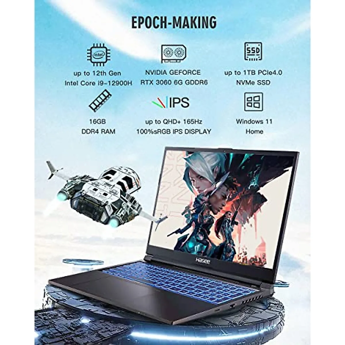 Hasee T8 (16'', i9-12900H, RTX3060), Gaming Laptop, i9-12900H 5.0GHz, 16G DDR4 RAM, 1T NVMe PCIe4.0 SSD, RTX3060 6G GDDR6, 16'' 2.5K 165Hz IPS Display, RGB KB, WiFi 6, BT 5.2, Win11, Obsidian Black