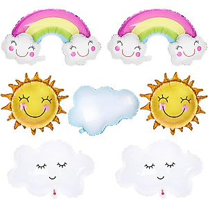 KatchOn, Rainbow 31-inch Balloon Set - Pack of 7, Includes Sun & Cloud Mylar Balloons for Canticos Birthday Decorations