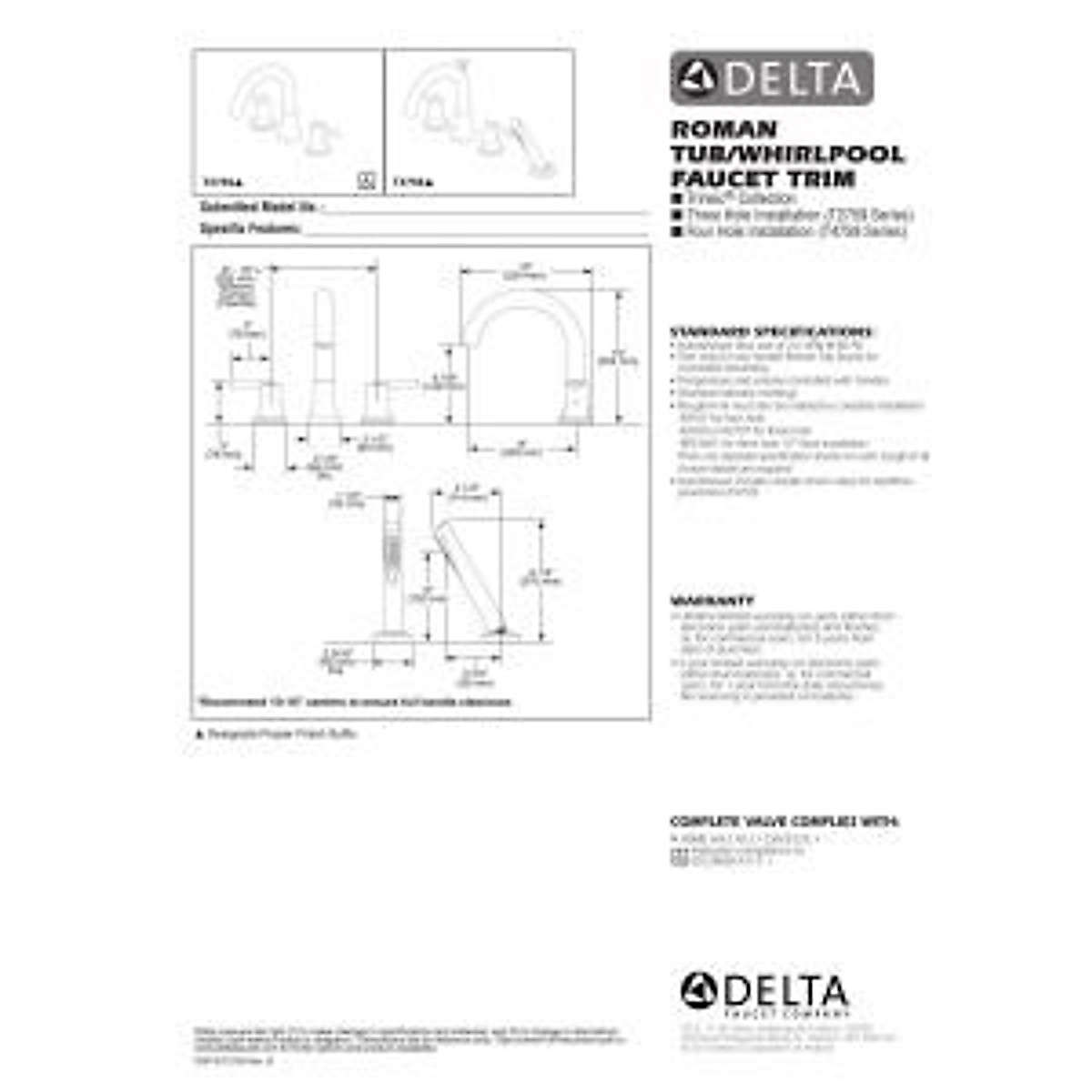 Delta Faucet Trinsic Roman Tub Trim - T2759-SS - Modern Bathroom Tub Faucet Set - Includes Tub Faucet & Handles - Stainless (Valve Sold Separately)