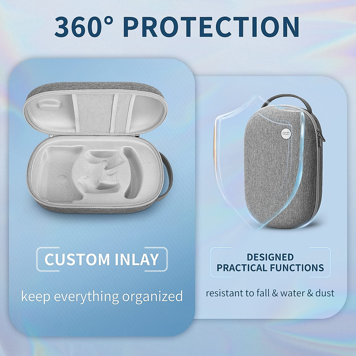 Aubika for Meta/Oculus Quest 2 Case, Hard Carrying Travel Case Custom Inlay Storage, Stash Headset and VR Accessories(Grey)