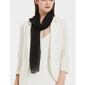PANTONIGHT Long Chiffon Sheer Scarf For womens (065 plain black)