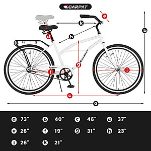 Toolmoo 26 Inch City or Beach Cruiser Bike Coaster Brake for Women Men White Free Return