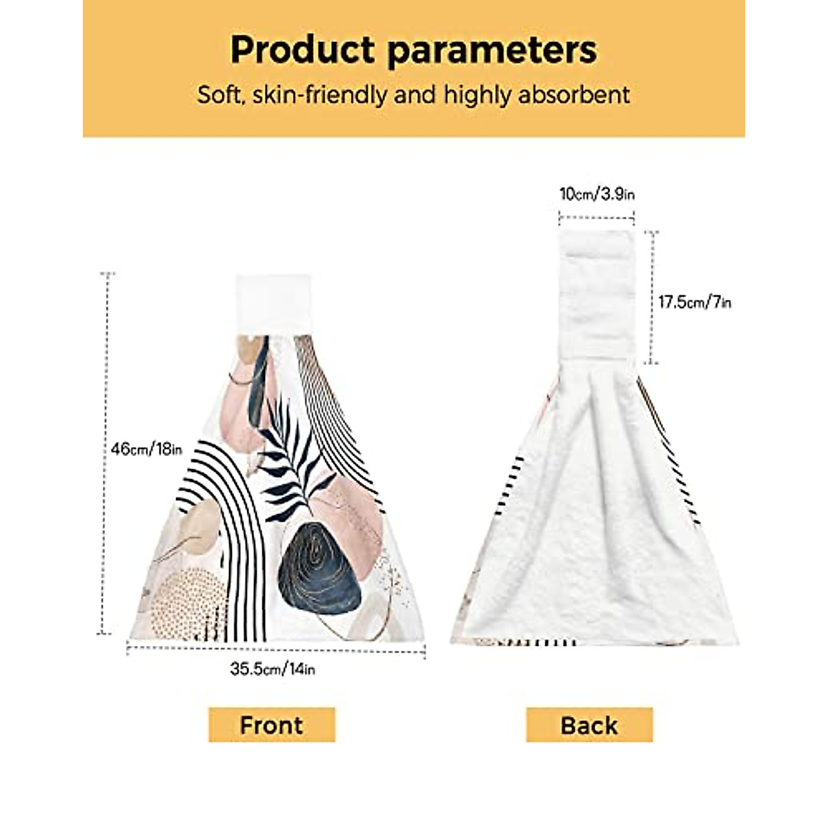 2 Pcs Hanging Towels Abstract Art Navy Blue Pink Geometry Palm Tree Bohemia Hand Towels Dish Towel for Kitchen Bathroom Absorbent Tie Towels Tea Bar Towels with Loop