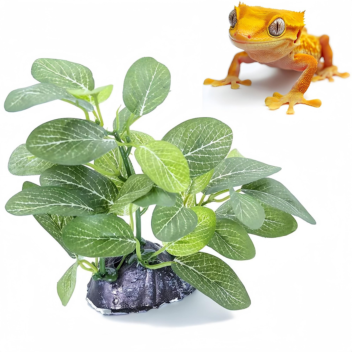 MRTIOO Reptile Artificial Plants, Terrarium Plants Decorations Supplies, Amphibian Habitat Hideout Tank Accessories, Rainforest Ground Plant (H)