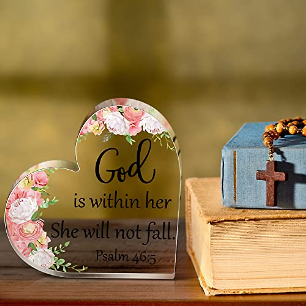 Christian Gifts for Women Inspirational Religious Gifts for Her Bible Verse Desk Decor God Is Within Her She Will Not Fall Acrylic Motivational Birthday Gift for Mom Sister Friend Coworker (Floral)