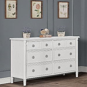 Evolur Julienne Double Dresser In Brush White, Comes With Six Spacious Drawers, Included Anti-Tip Kit, Dresser For Nursery, Bedroom, Wooden Nursery Furniture
