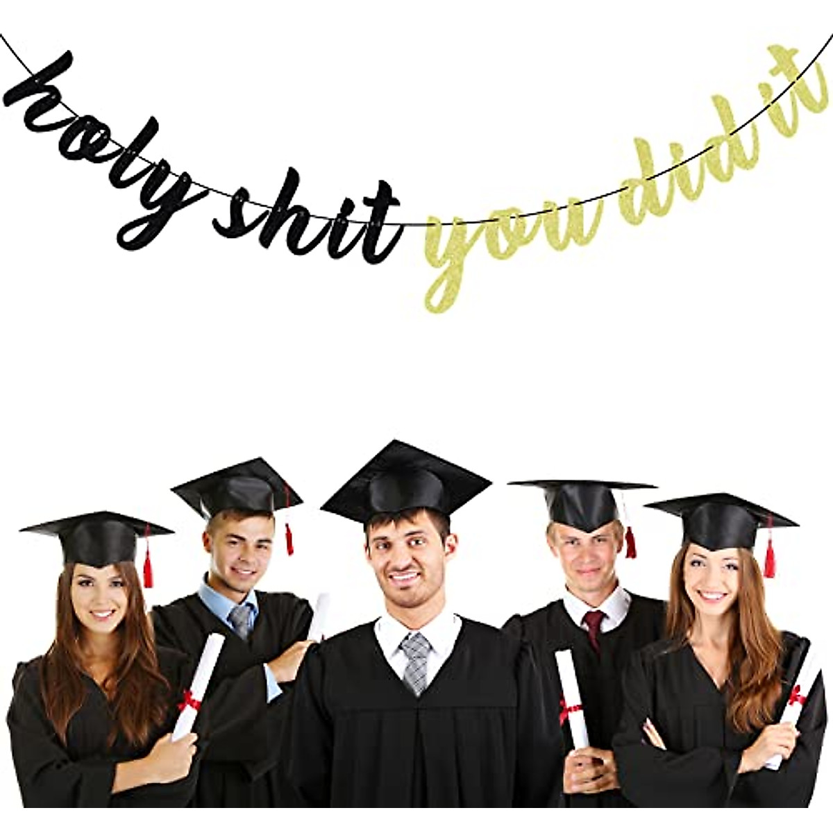 Holy Shit You Did It Banner, Finally Done Decorating, Congrats Grad 2023 Graduation Decorations, So Proud of You, 2023 Graduation Party Decoration Supplies Gold Black Glitter