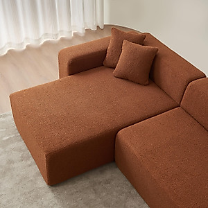 Pamag pieeoo Modular Sectional Sofa Couch for Living Room, Lambswool Fabric Modern L-Shape Sectional Sofa with Right Chaise Lounge, Living Room Upholstered 5-Seater Corner Sofa Couch (Orange)