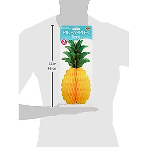 Beistle 2 Piece Tissue Pineapples Luau Centerpiece Party Decorations, 12", Yellow/Green