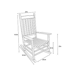 Rocking Rocker - A001BK Black Wood Porch Rocker/Outdoor Rocking Chair - Easy to Assemble - Comfortable Size - Outdoor or Indoor Use